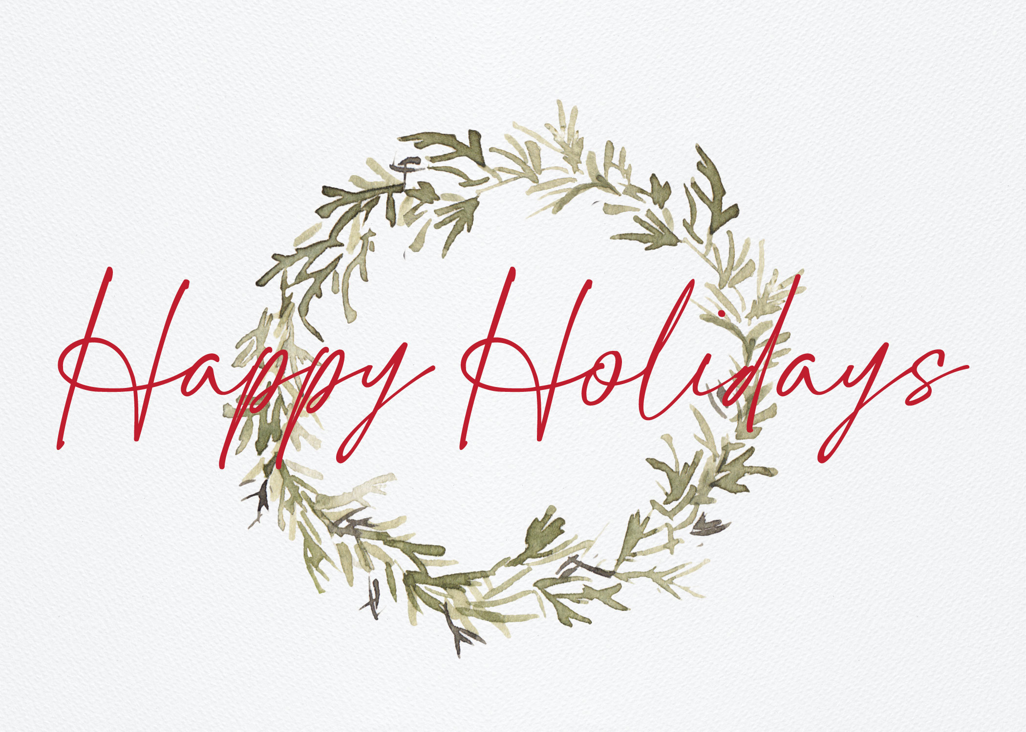 Red Happy Holidays Watercolor Wreath